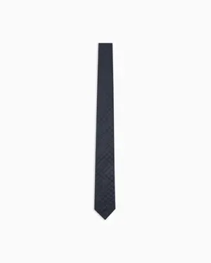 Giorgio Armani Pure Silk Neck Tie With Jacquard Monogram - Black