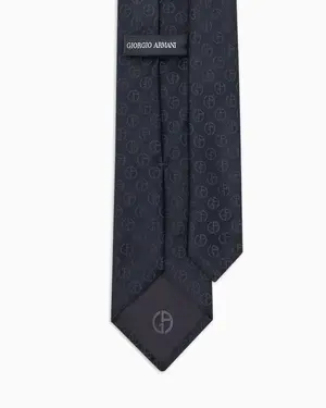 Giorgio Armani Pure Silk Neck Tie With Jacquard Monogram - Black