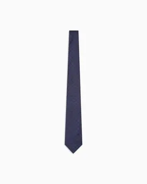 Giorgio Armani Pure Silk Neck Tie With Jacquard Monogram - Blue