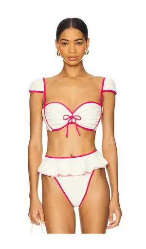 MONTCE Cabana Bows Bikini Top - Cream & Raspberry