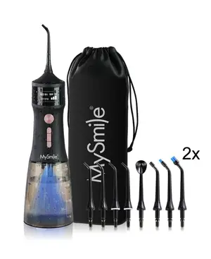 MYSMILE Lp221 Cordless Water Flosser With Refill Jet Tips Bundle - Black