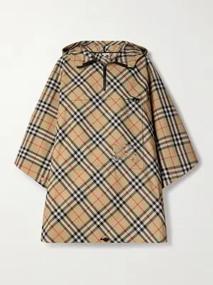 Burberry Hooded Checked Twill Cape - Brown