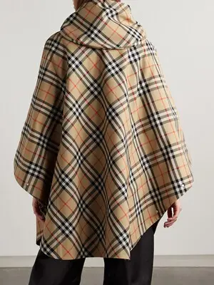 Burberry Hooded Checked Twill Cape - Brown