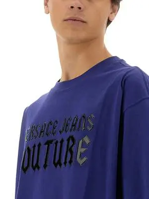Versace Gothic Logo T Shirt - Blue