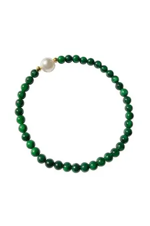 SEREE Clara Pearl And Chalcedony Beaded Bracelet - Green