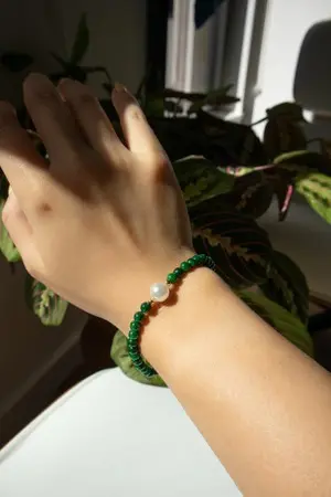 SEREE Clara Beaded Bracelet With Faux Pearl And Jade