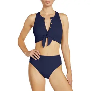 Robin Piccone Amy High Waist Bikini Bottom - Navy