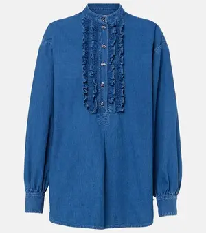 Valentino Garavani Ruffled Denim Blouse - Blue