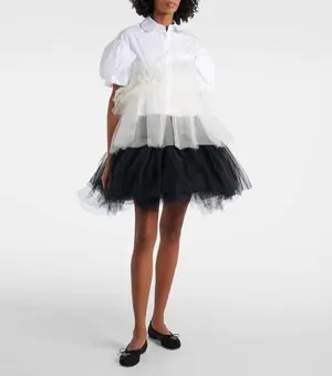Simone Rocha Tulle-trimmed Cropped Shirt