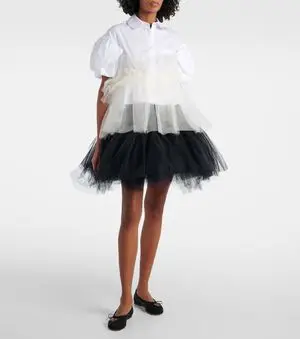 Simone Rocha Cropped Cotton Shirt With Tulle Trim