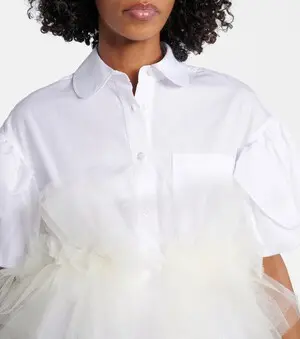 Simone Rocha Cropped Cotton Shirt With Tulle Trim