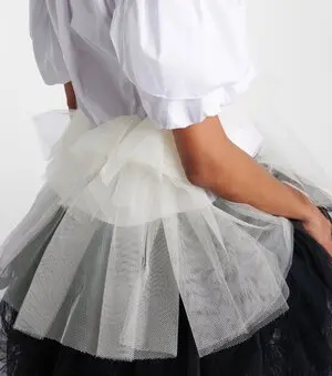 Simone Rocha Cropped Cotton Shirt With Tulle Trim