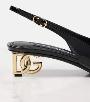 Dolce & Gabbana Patent Leather Slingback Pumps With Gold Tone Dg Heel - Black