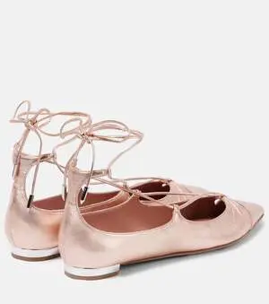 AQUAZZURA Gabi Leather Ballet Flats With Lace-up Detailing - Neutrals