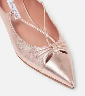 AQUAZZURA Gabi Leather Ballet Flats With Lace-up Detailing - Neutrals