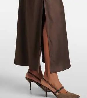 Brunello Cucinelli Satin Maxi Dress - Brown