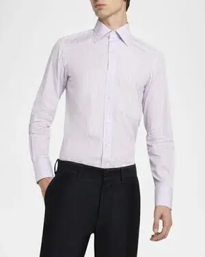 TOM FORD Apos;s Cotton Poplin Check Slim Fit Dress Shirt - Violet Pattern