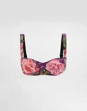 Dolce & Gabbana Sequin-embroidered Cady Balconette Bra With Rose - Print