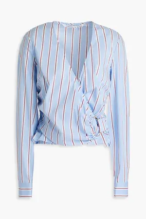 Veronica Beard Ozzie Wrap-effect Striped Top