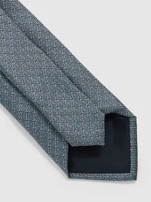 REISS Caruso Geometric-print Tie - Soft Blue