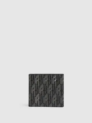 REISS Forest Coated Canvas Monogram Wallet - Black