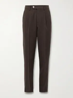 Brunello Cucinelli Slim-fit Pleated Linen Trousers - Brown