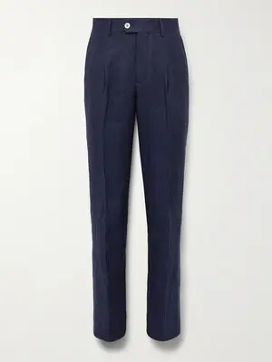 Brunello Cucinelli Slim-fit Pleated Linen Suit Trousers - Blue
