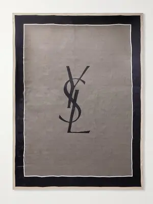 Saint Laurent Logo-print Striped Silk-satin Scarf - Gray