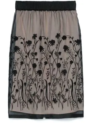 P.a.r.o.s.h Floral-embroidered Midi Skirt - Black