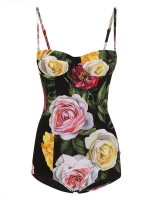 Dolce & Gabbana Floral-print Swimsuit - Black