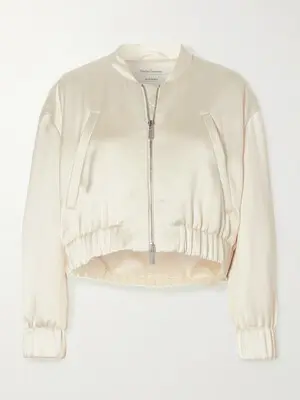 Another Tomorrow Cropped Satin Bomber Jacket - Cream