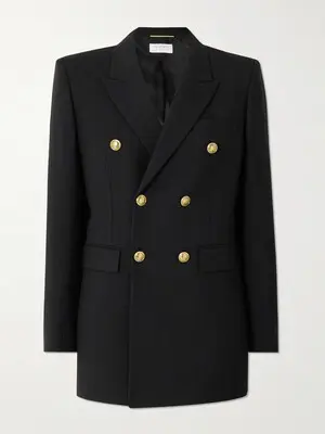 Saint Laurent Double-breasted Wool-gabardine Blazer - Black