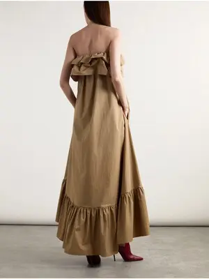 Saint Laurent Strapless Ruffled Maxi Dress - Neutrals