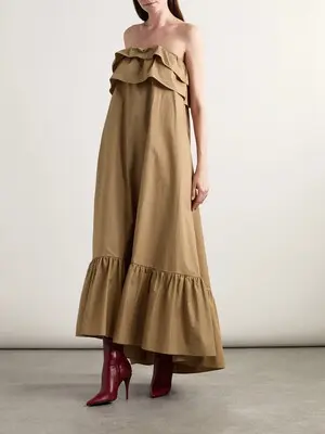 Saint Laurent Strapless Ruffled Maxi Dress - Neutrals