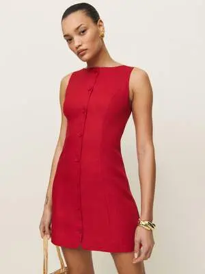 REFORMATION Sleeveless Button Front Linen Dress