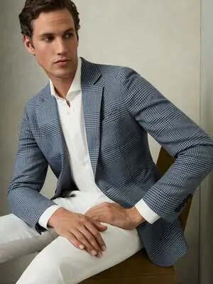 REISS Gould Regular-fit Single-breasted Check Blazer - Blue