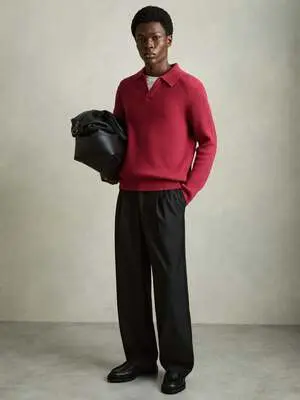 REISS Kingston Rib Knit Open Collar Polo Shirt