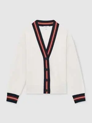 REISS Wool-cashmere Striped Trim Cardigan