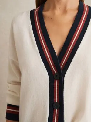 REISS Wool-cashmere Striped Trim Cardigan
