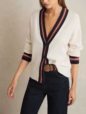 REISS Wool-cashmere Striped Trim Cardigan
