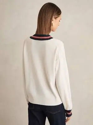 REISS Wool-cashmere Striped Trim Cardigan