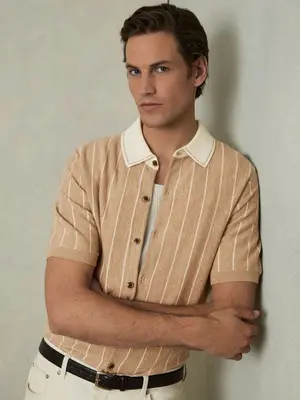 REISS Worthy Wool Striped-knit Short-sleeve Shirt