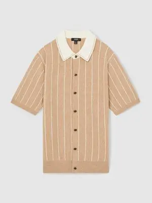 REISS Worthy Wool Striped-knit Short-sleeve Shirt