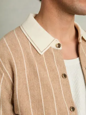 REISS Worthy Wool Striped-knit Short-sleeve Shirt