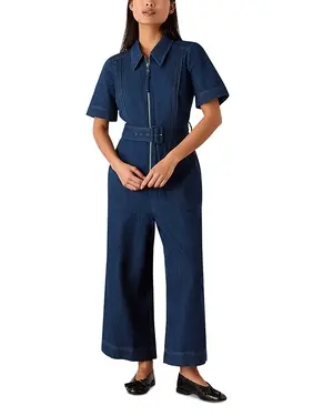 Whistles Petites Belted Jumpsuit - Denim