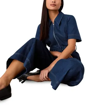 Whistles Petites Belted Jumpsuit - Denim