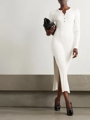 Loulou De Saison Eldara Ribbed Silk-blend Midi Dress