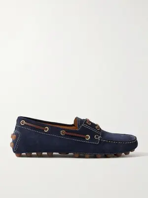 TOD'S Gommino Macro Leather-trimmed Suede Loafers
