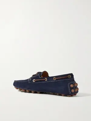 TOD'S Gommino Macro Leather-trimmed Suede Loafers