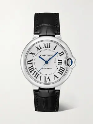 Cartier Ballon Bleu De 36mm Stainless Steel And Alligator Watch - Silver